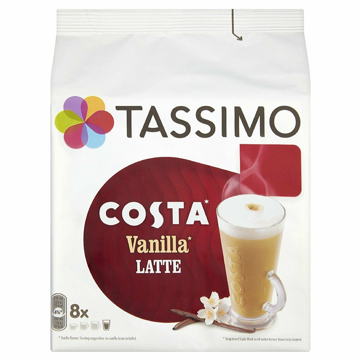 TASSIMO T Discs Refill Pods Costa Coffee Vanilla Latte Cups Cartridge ...