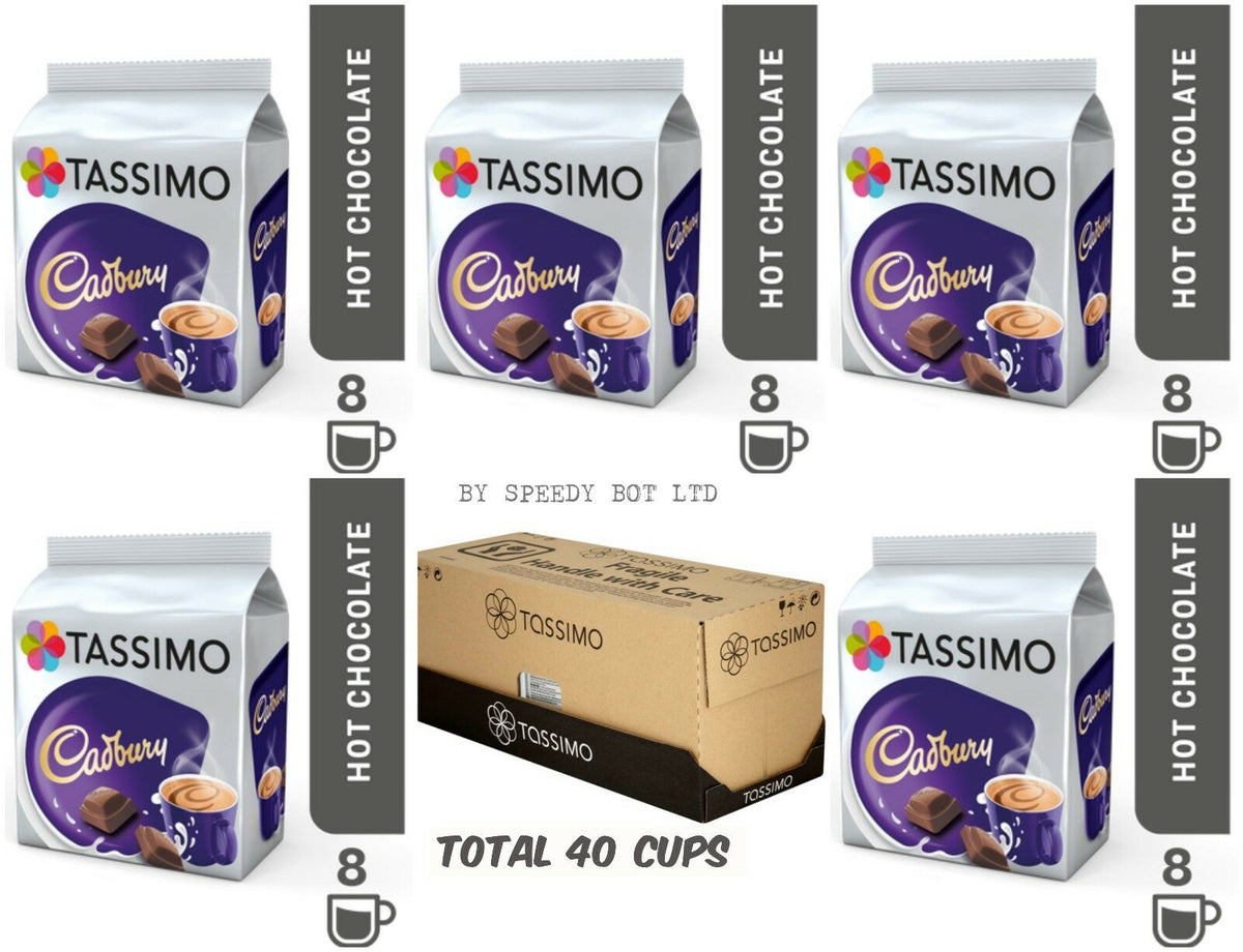 Tassimo T Discs Cadbury Hot Chocolate Pods 5 x 8 Drinks 40 Cups Coffee ...